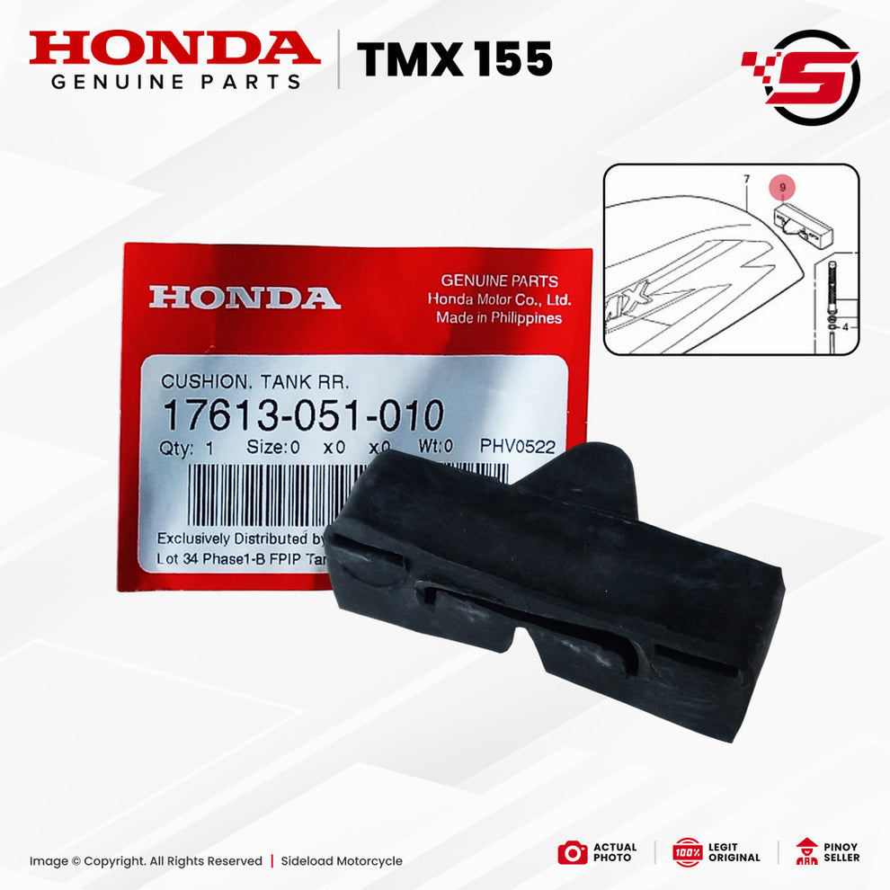 Rubber Cushion, Fuel Tank Rear (Rectangle) - TMX 155 - Honda Genuine ...